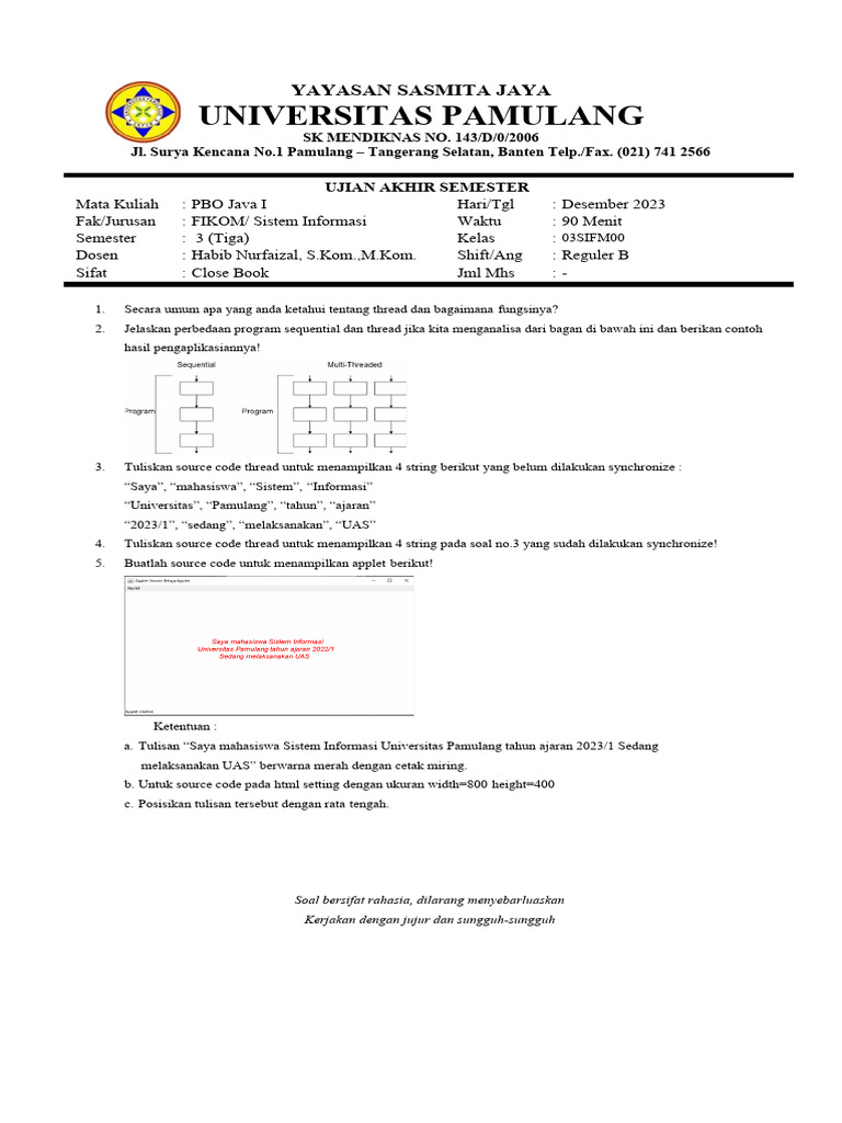 SOAL UAS PBO Java I | PDF