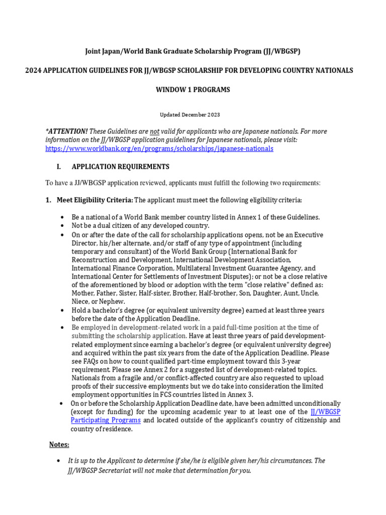 2024 Application Guidelines For Developing Country Nationals W1 | PDF ...