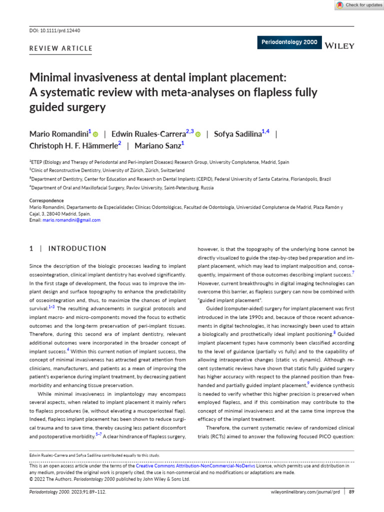 Minimal Invasiveness at Dental Implant Placement A Systematic Review With Meta-Analyses On ...