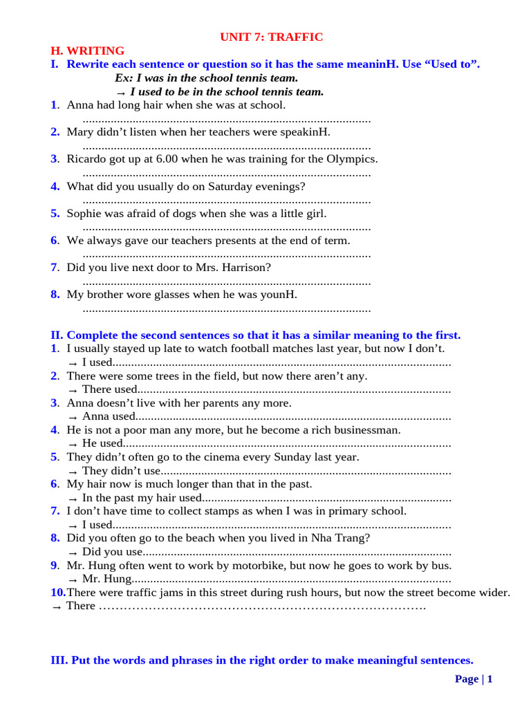Bài Tập Anh 7 Theo Chuyên Đề 8. WRITING E7 (UNIT 7-12) | PDF | Water | Electricity Generation