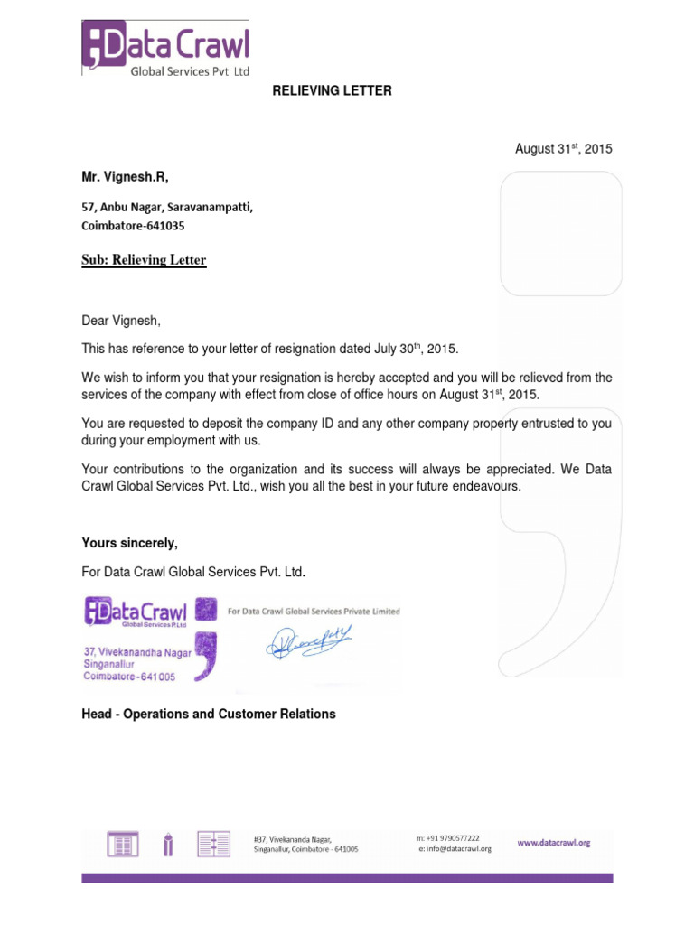 Relieving letter | PDF