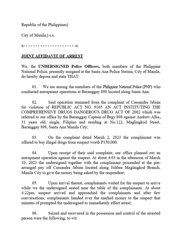 Joint Affidavit of Arrest | PDF | Affidavit | Public Law