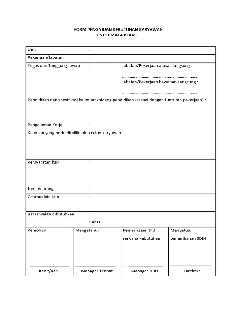 Form Pengajuan Kebutuhan Karyawan | PDF