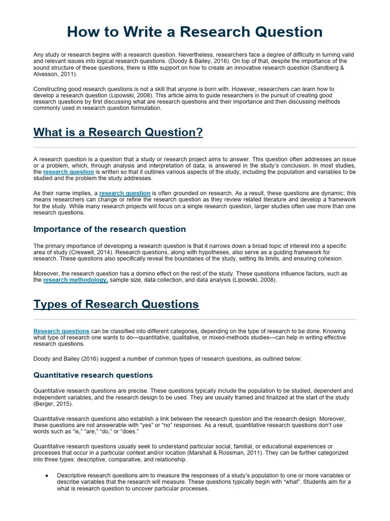 How To Write A Research Question | PDF | Statistics | Quantitative Research