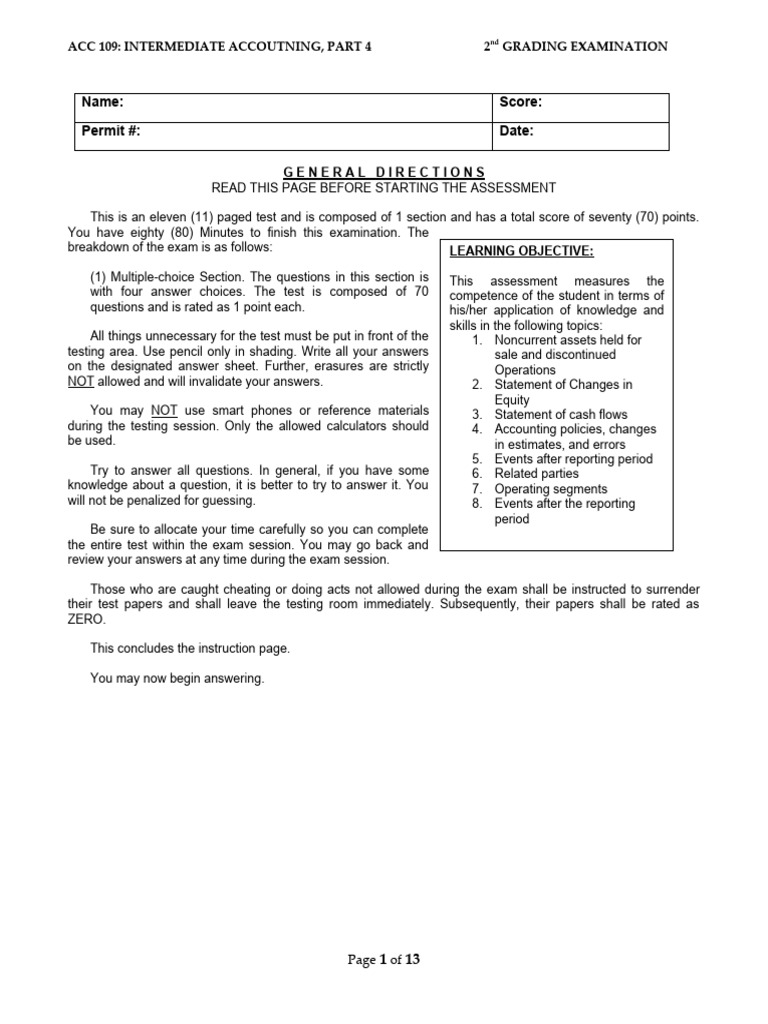 Acc 109 p2 Exam Teachers | PDF | Depreciation | Cash Flow Statement