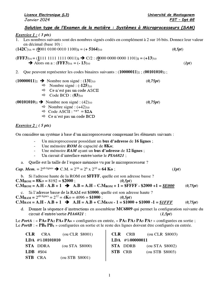 Exercice corrigé microprocesseur L3 | PDF | Décimal codé binaire ...