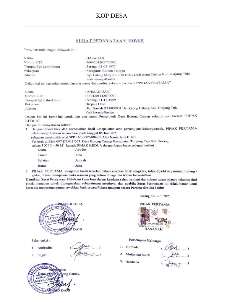 CONTOH Surat Hibah | PDF