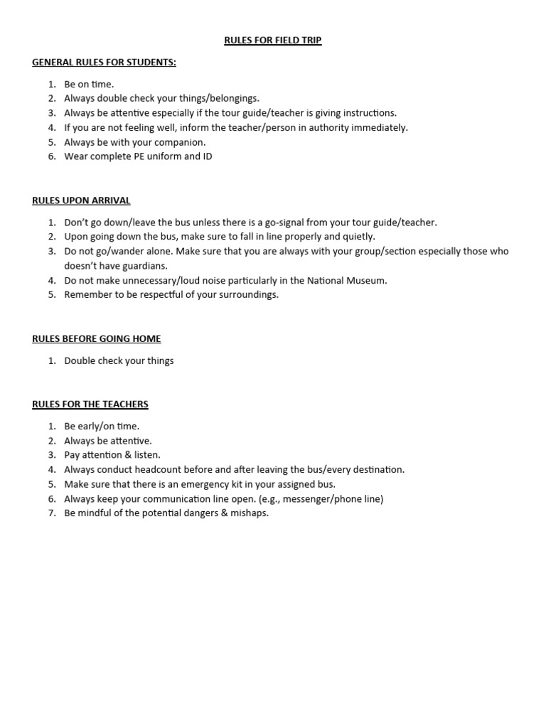 Essential Field Trip Rules for Students | PDF