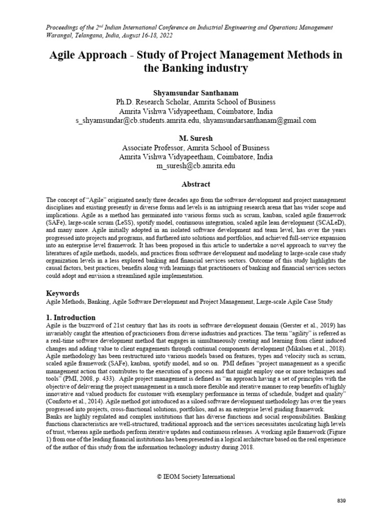 Agile Approach - Study of Project Management Methods in The Banking Industry | Download Free PDF ...