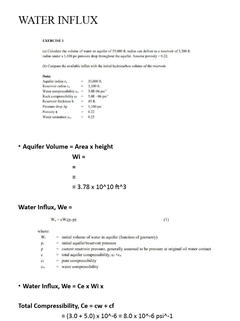 Water Influx Calculation in Aquifers | PDF