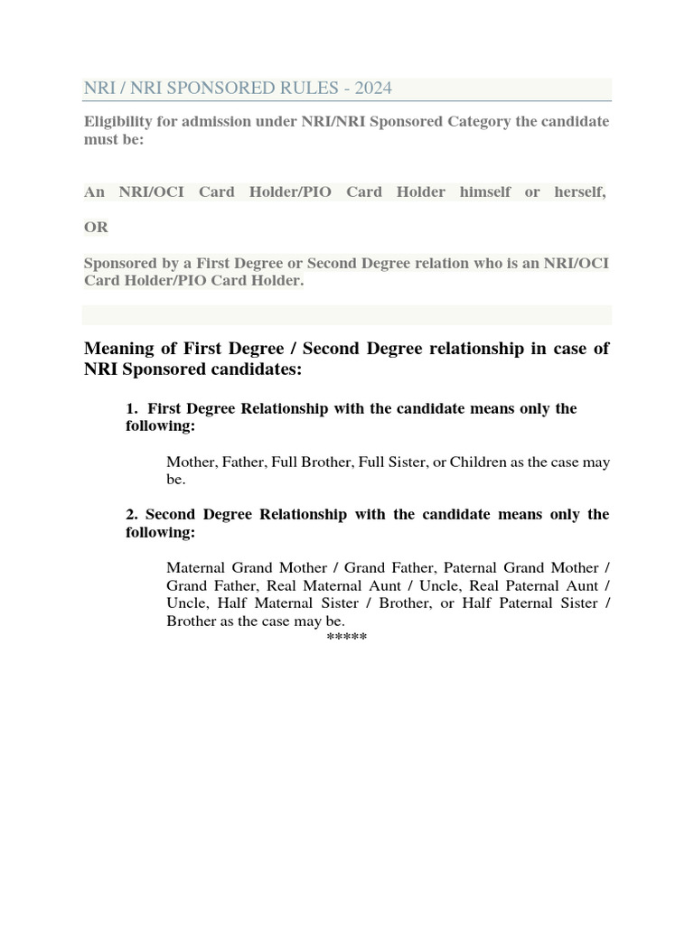 NRI Formats and Eligibility 2024 | PDF