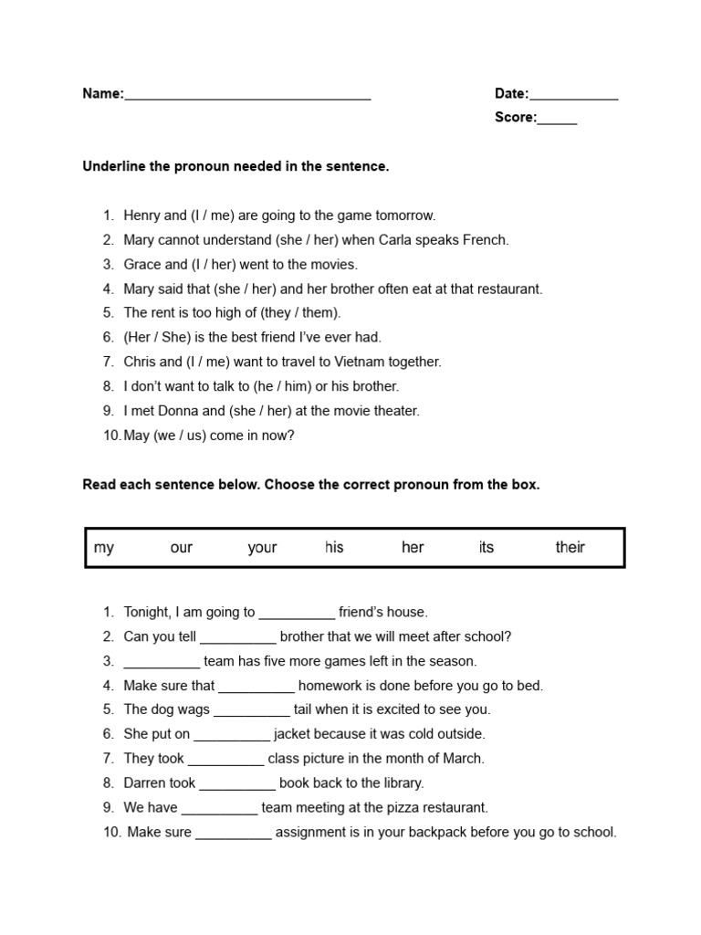 Pronoun Usage Practice Worksheet | PDF | Language Arts & Discipline