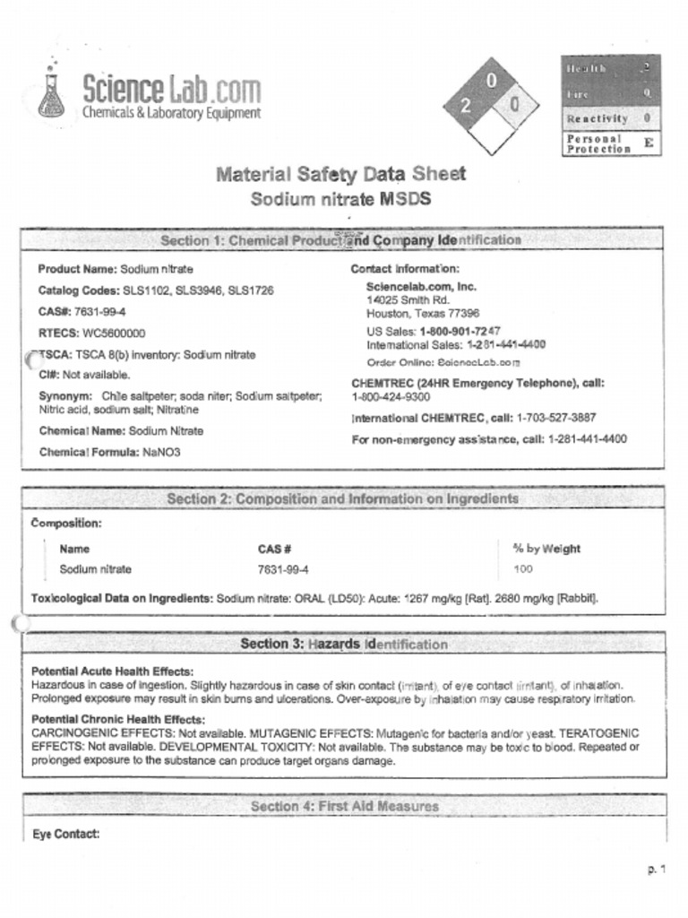 MSDS - Sodium Nitrate | PDF