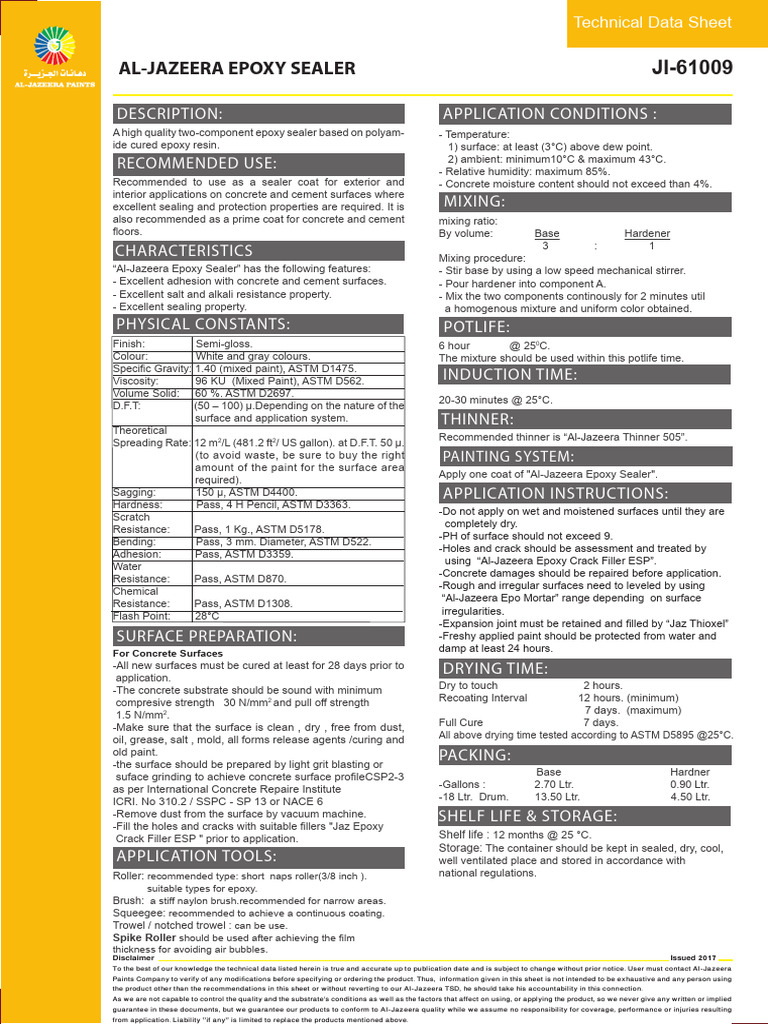 Tds Al Jazeera Epoxy Sealer | PDF | Epoxy | Paint