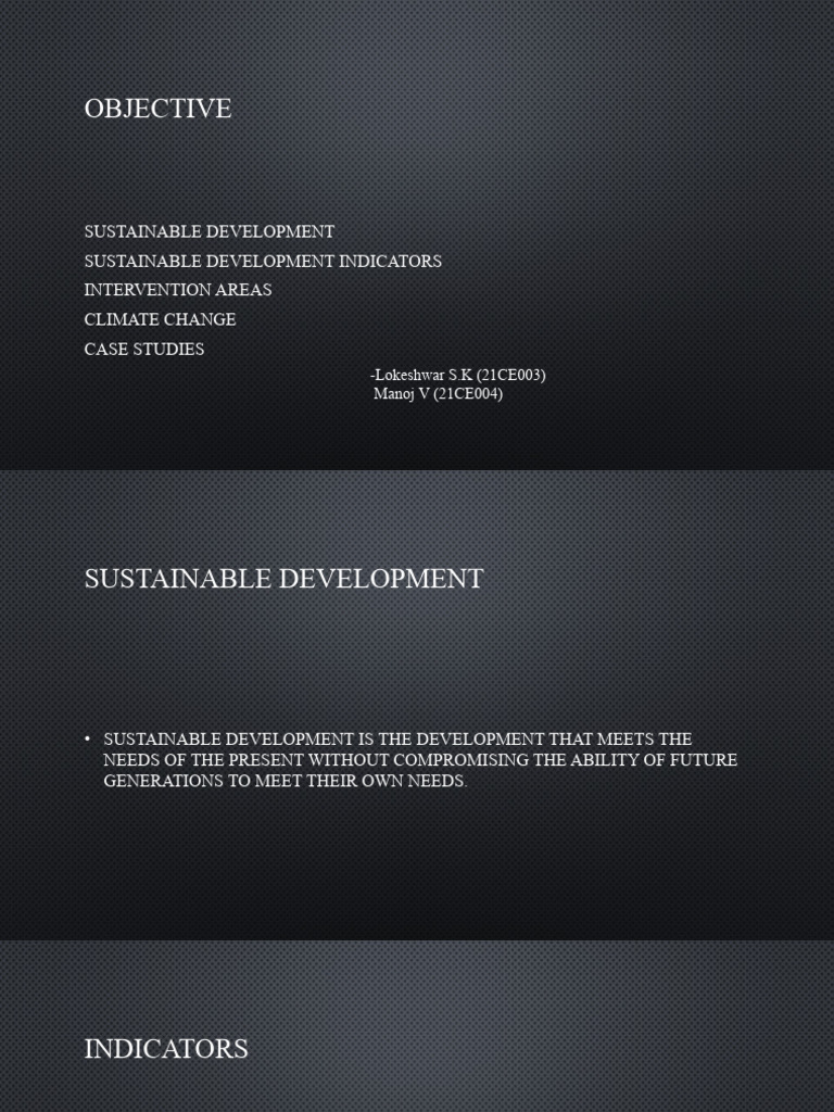 Objective: Sustainable Development Sustainable Development Indicators Intervention Areas Climate ...