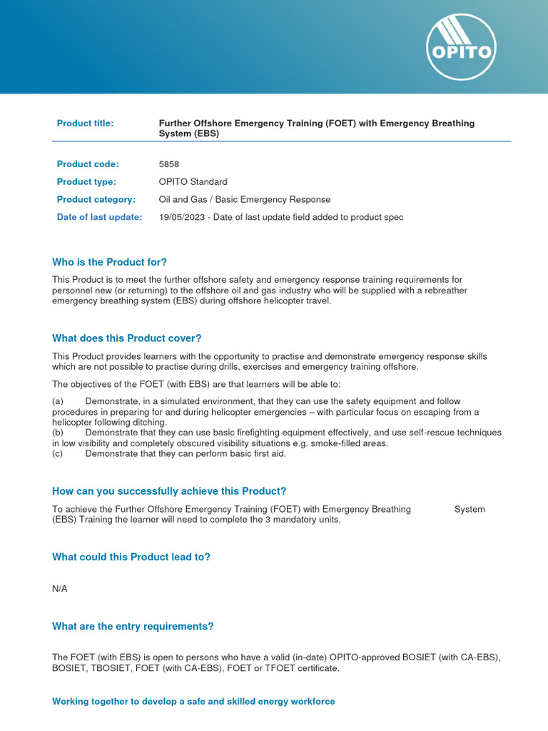 Further Offshore Emergency Training (FOET) With Emergency Breathing ...