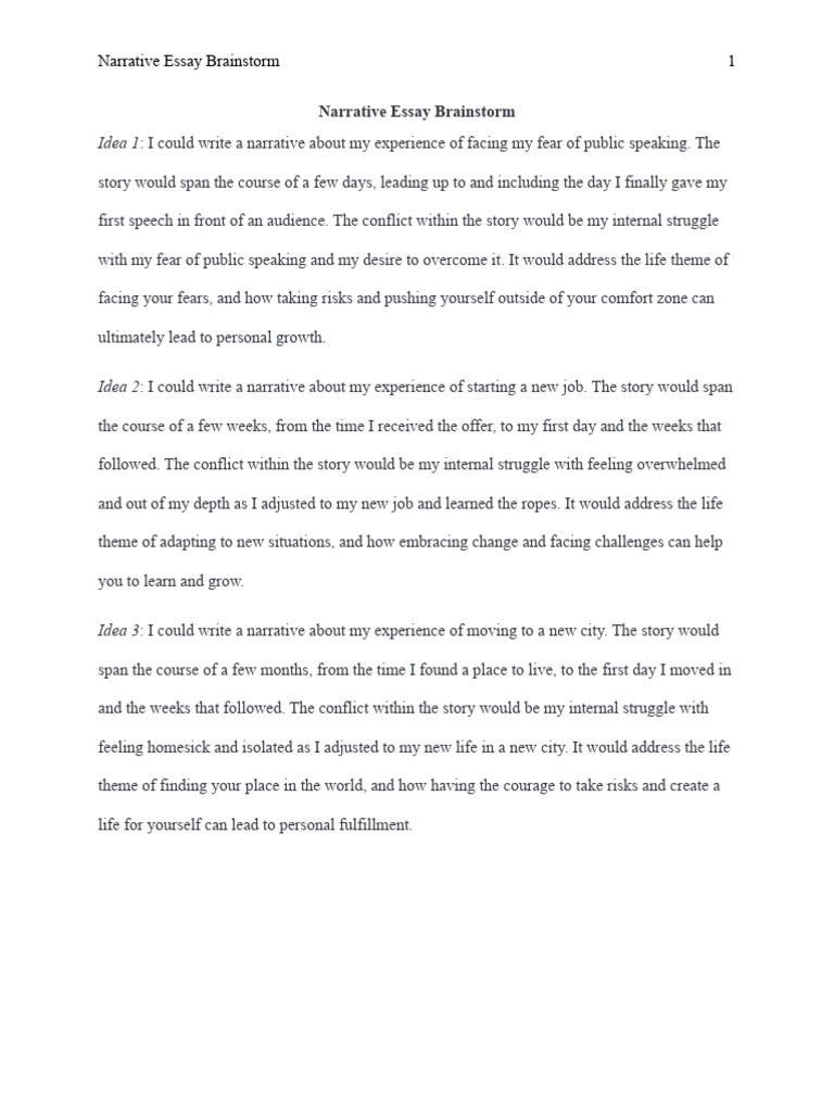 Narrative Essay Brainstorm | PDF