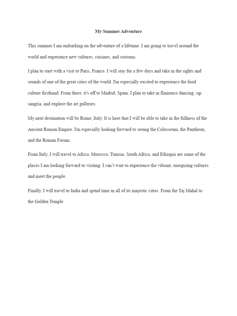 My Summer Adventure | PDF