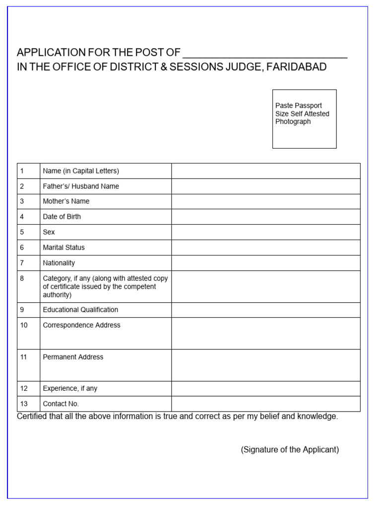 Faridabad District Court Application Form | PDF