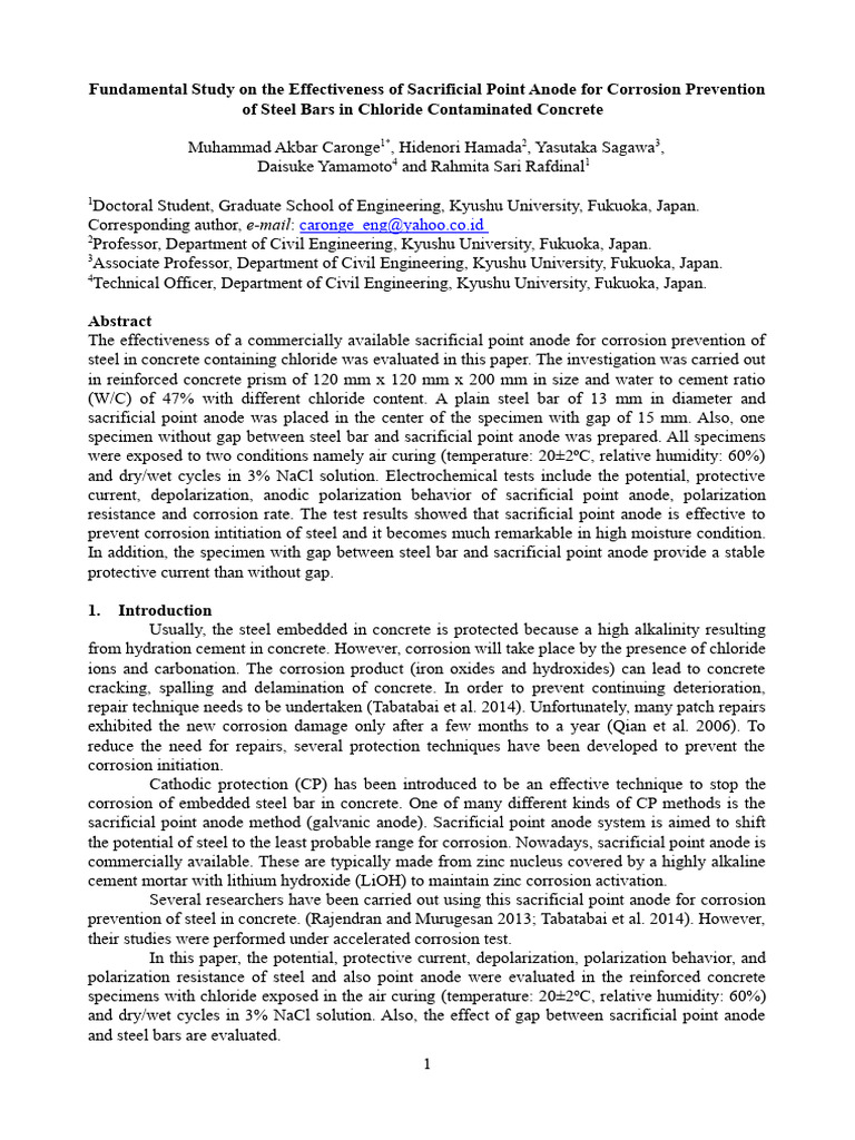 Fundamental Study On The Effectiveness of Sacrificial Point Anode For ...