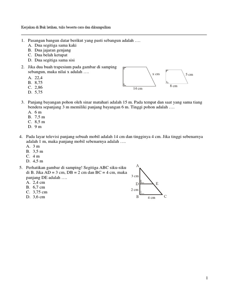 Latihan Soal Kelas IX Kesebangunan Dan K | PDF