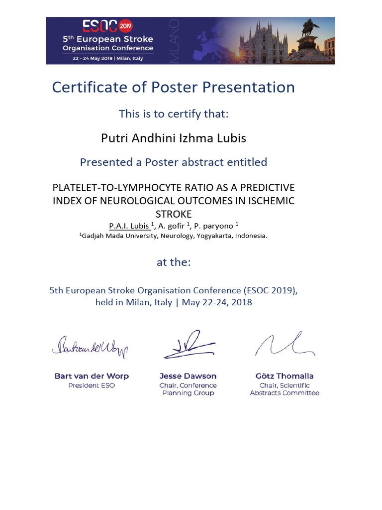 Certificate of Poster Presentation: Putri Andhini Izhma Lubis | PDF