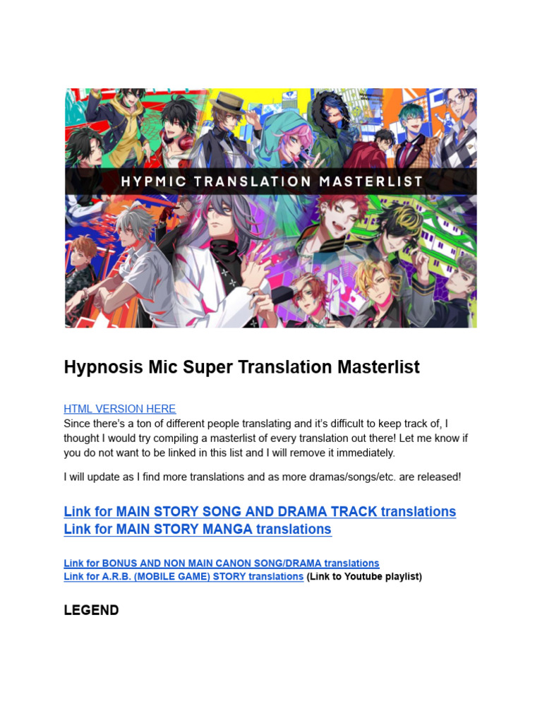 Hypnosis Mic Translation Masterlist | PDF | Anime And Manga | Manga
