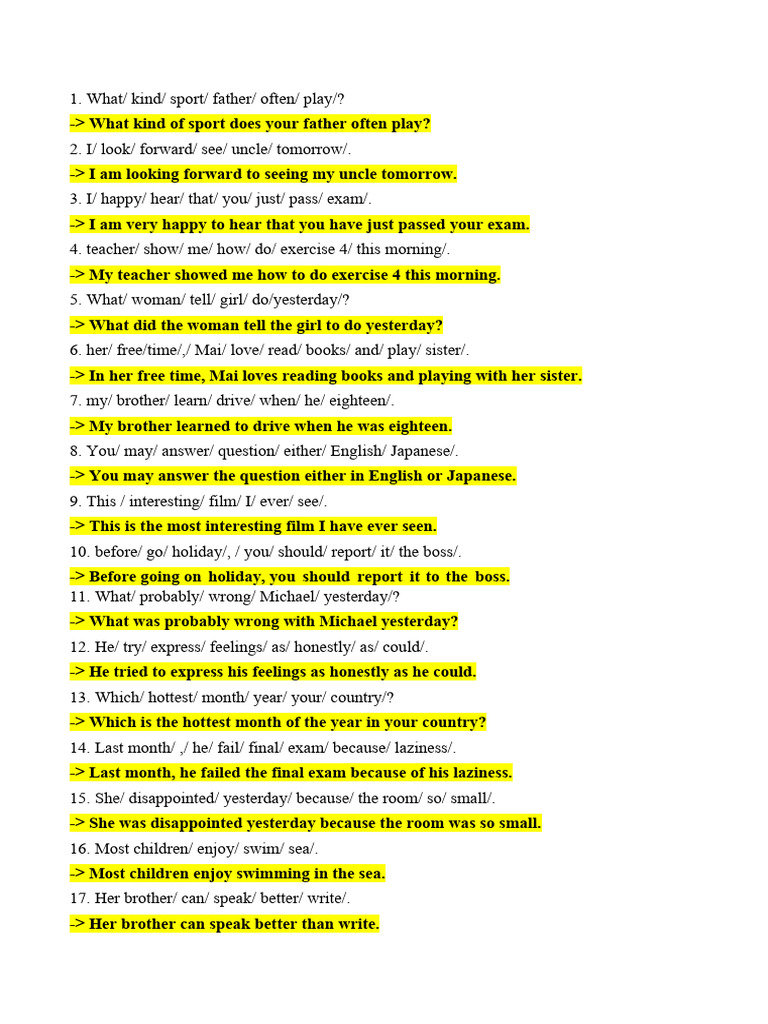 Rewrite The Sentences TACB1-KEYS | PDF