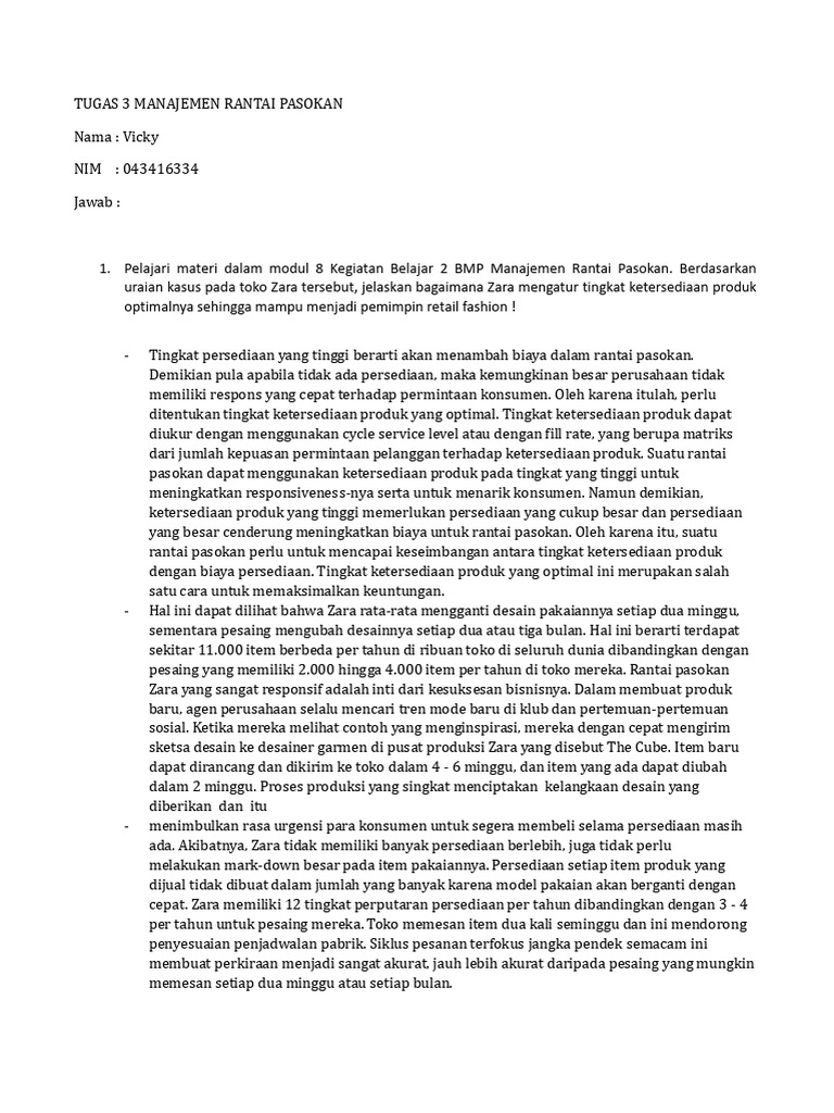 Tugas 3 Manajemen Rantai Pasokan - Vicky | PDF