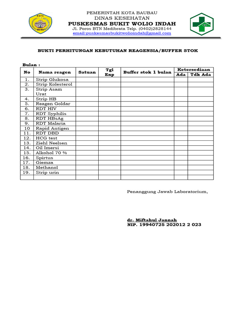 Bukti Perhitungan Kebutuhan Reagensia Dan Buffer Stok | PDF