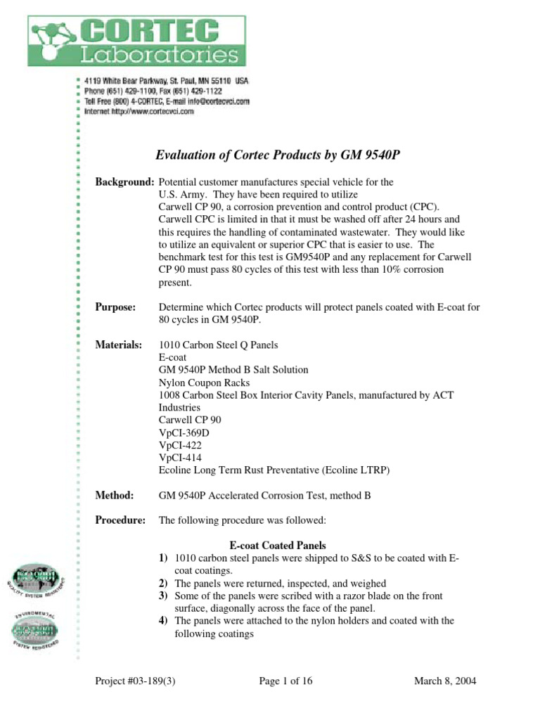 Evaluation of Cortec Products by GM 9540P | PDF