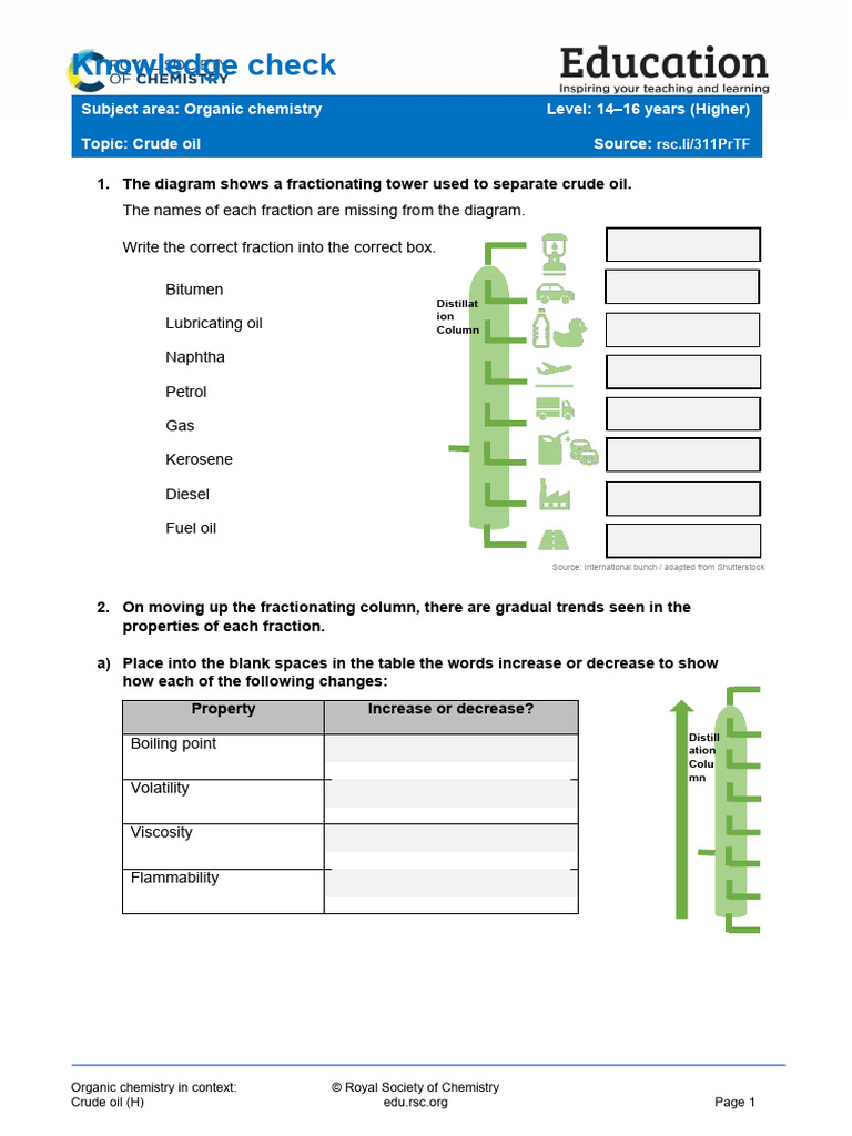Organic Chemistry Worksheet 4 | PDF | Petroleum | Distillation