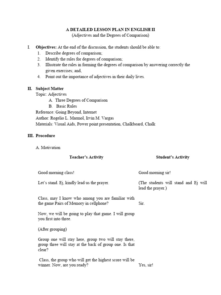 Adjectives & Comparison Lesson Plan | PDF | Adjective | Linguistics