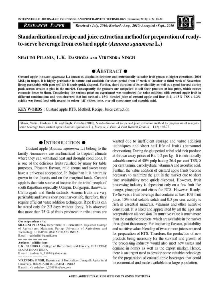 Custard Apple RTS Beverage Preparation | PDF
