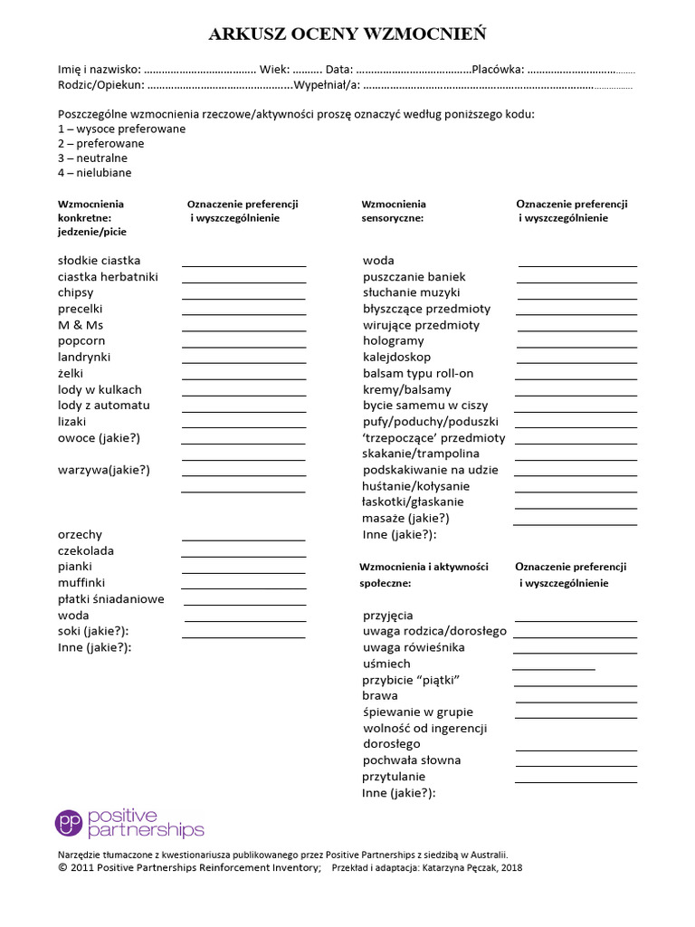 Arkusz Oceny Wzmocnień | PDF