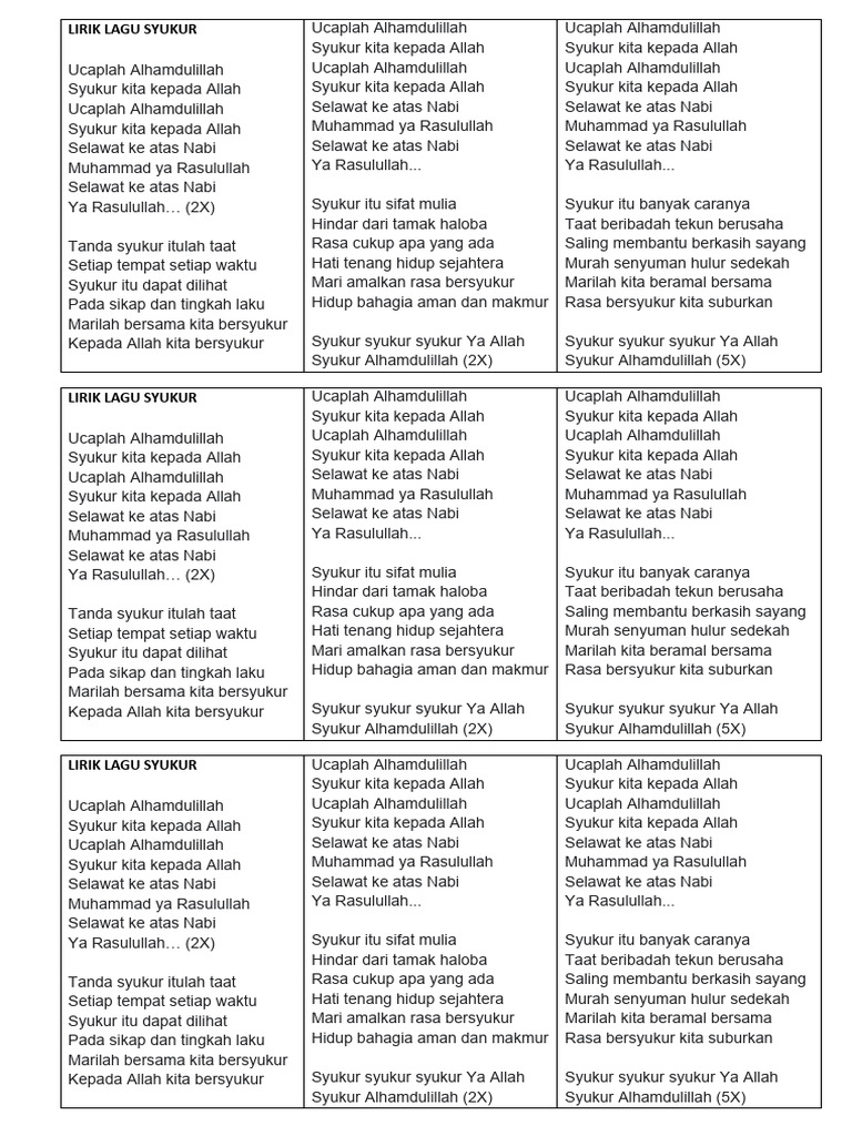 Lirik Lagu Syukur kepada Allah | PDF