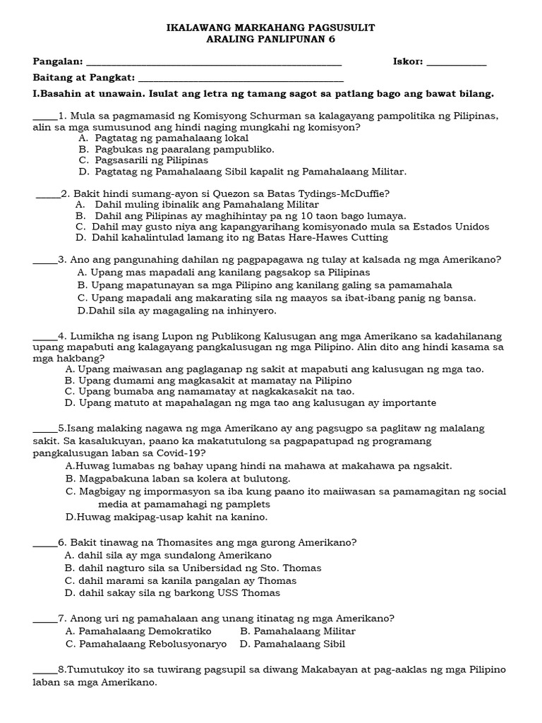 G6 FINAL COPY ARALING PANLIPUNAN 6 2nd Periodical Test 1 | PDF
