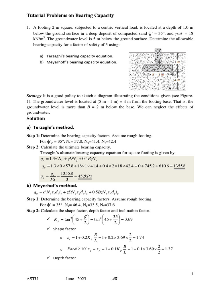 Bearing Capacity Tutorial Problems | PDF | Natural Materials ...