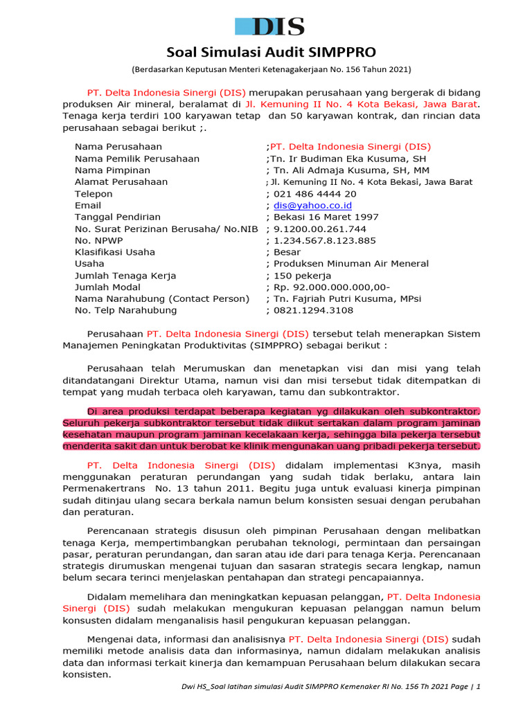 Simulasi Soal Audit SIMPPRO Kelompok 2 (BSI) | PDF