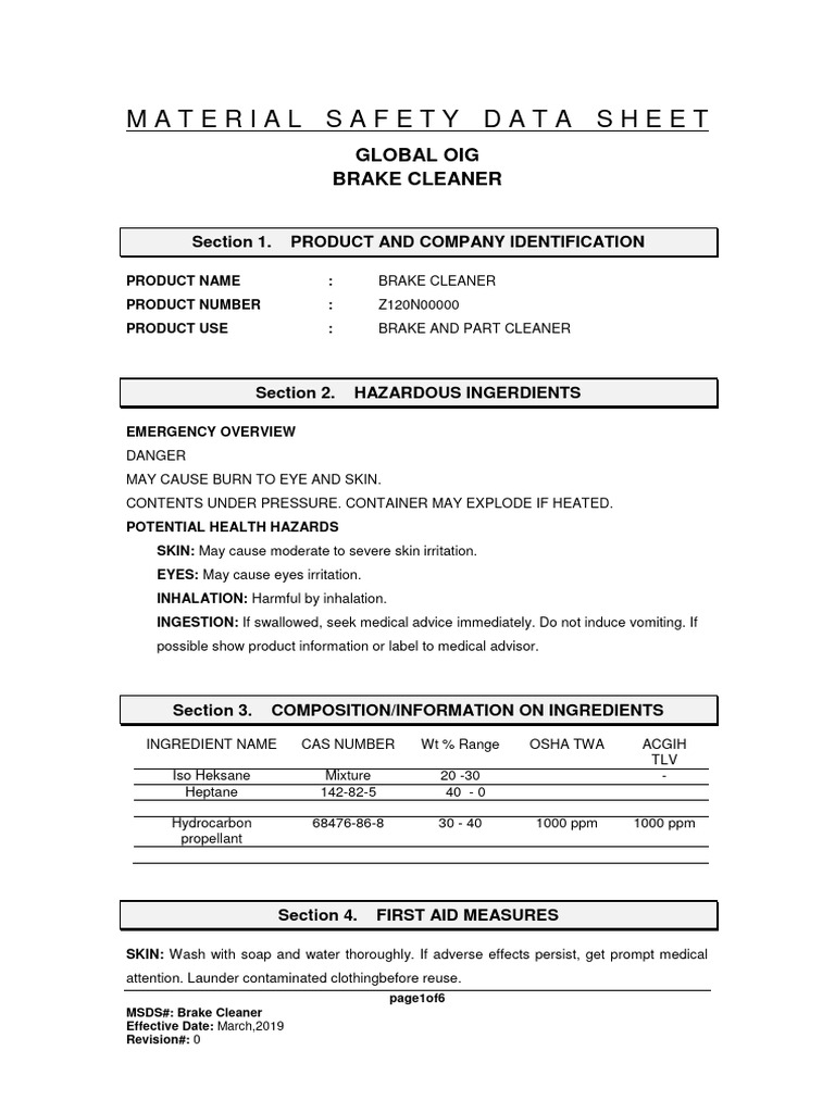 1655713263644msds Brake Cleaner | PDF | Dangerous Goods | Fires