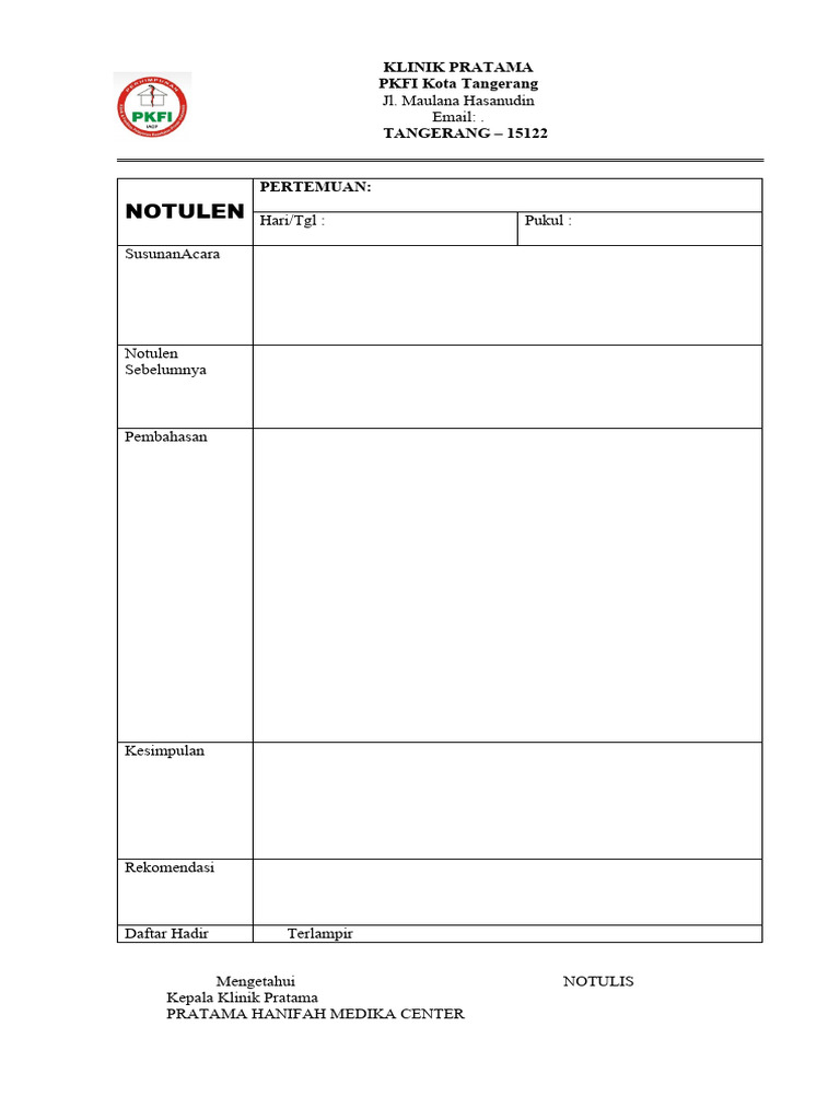 D. Form Notulen Rapat 1 | PDF