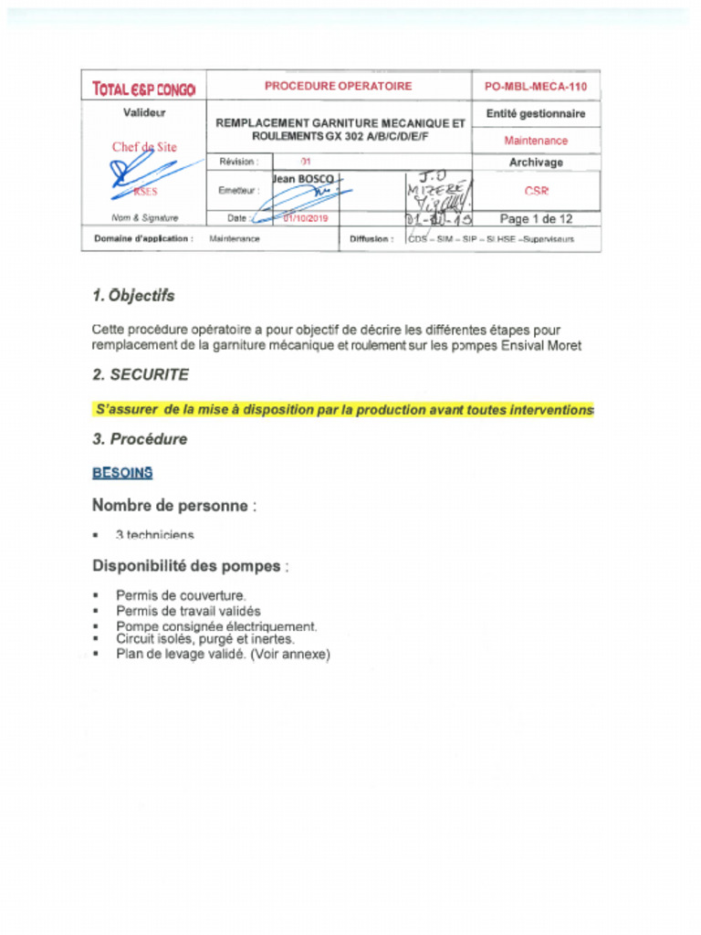 PO-MBL-MECA-110 Rev01 Remplacement GM GX-302 | PDF