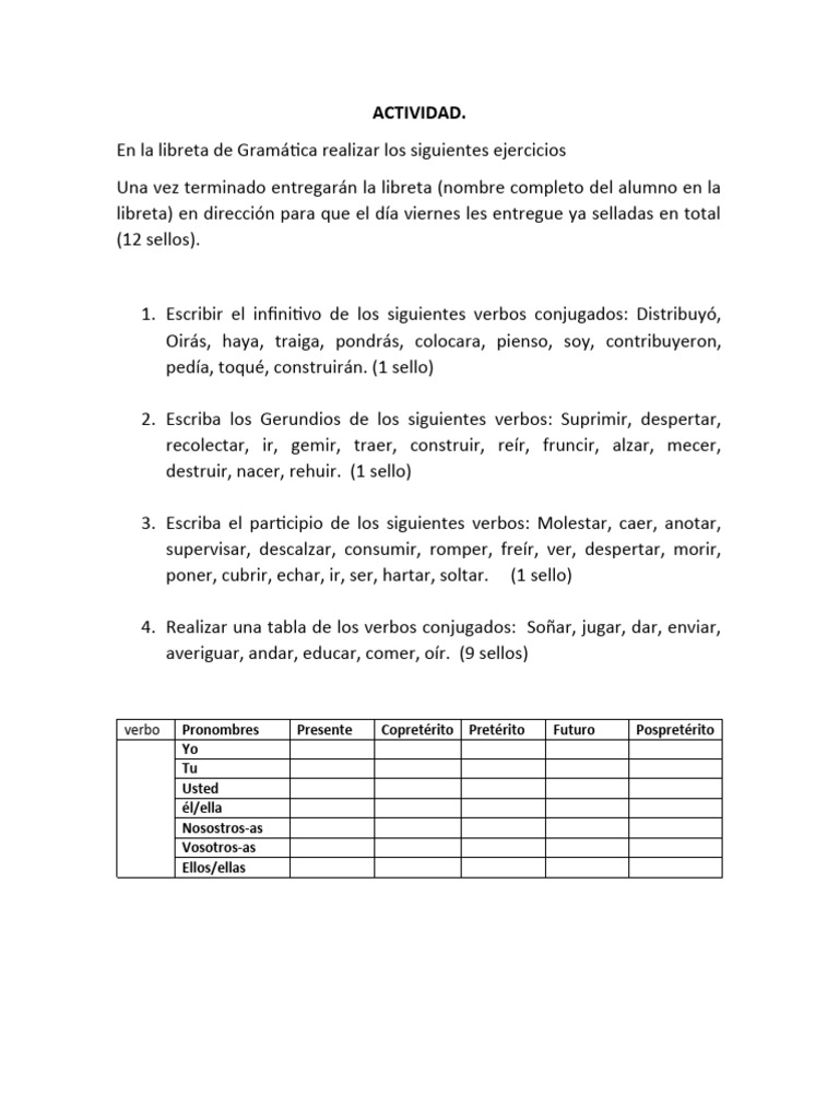 Actividades de Verbos: Pretérito y Copretérito | PDF | Artes del ...