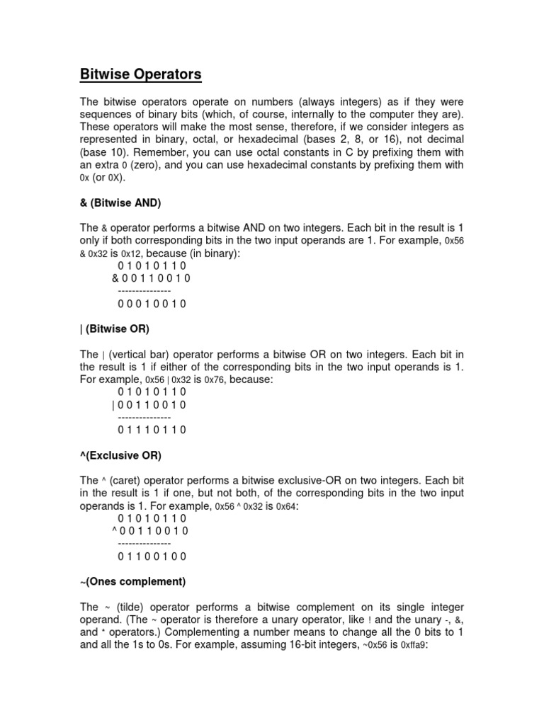 Bitwise Operators | PDF | Integer (Computer Science) | Encodings Bitwise Operators | PDF | Integer (Computer Science) | Encodings