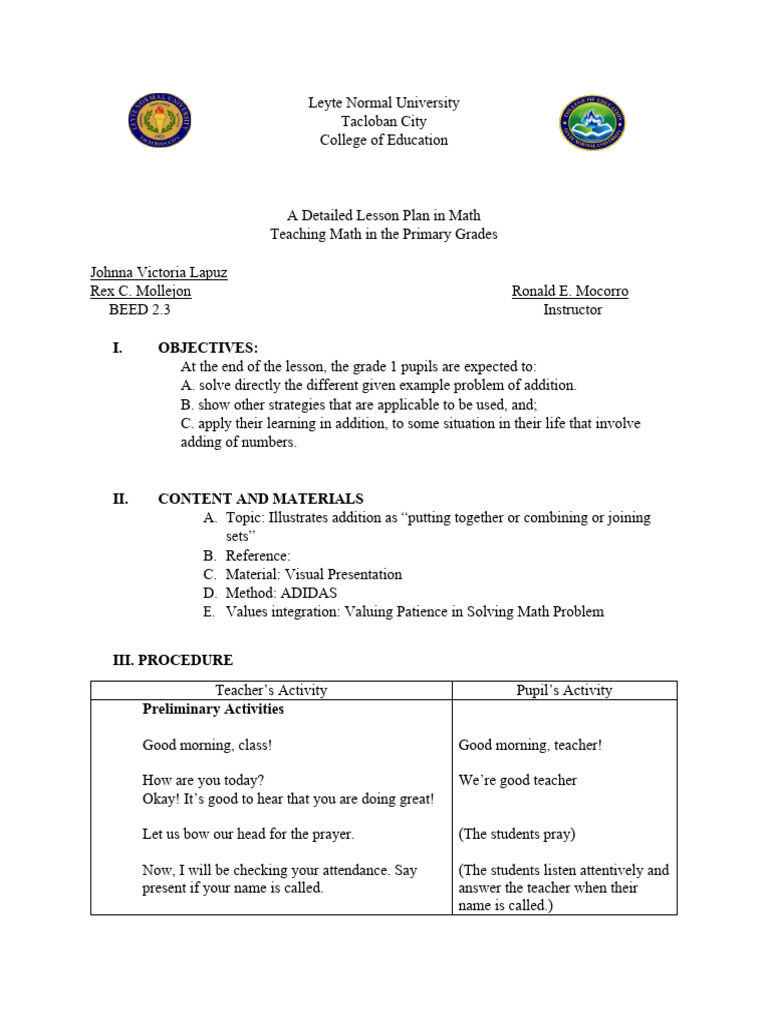 Adidas LP 1 | PDF | Teachers | Lesson Plan
