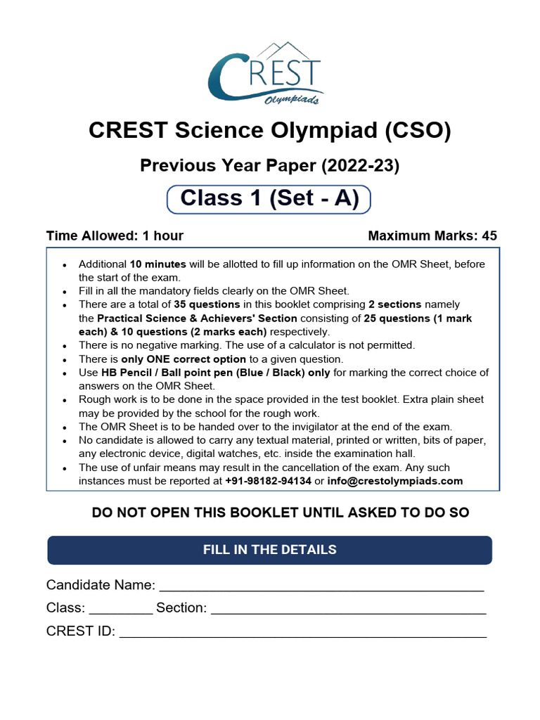 CSO Previous Year For Class 1 | PDF