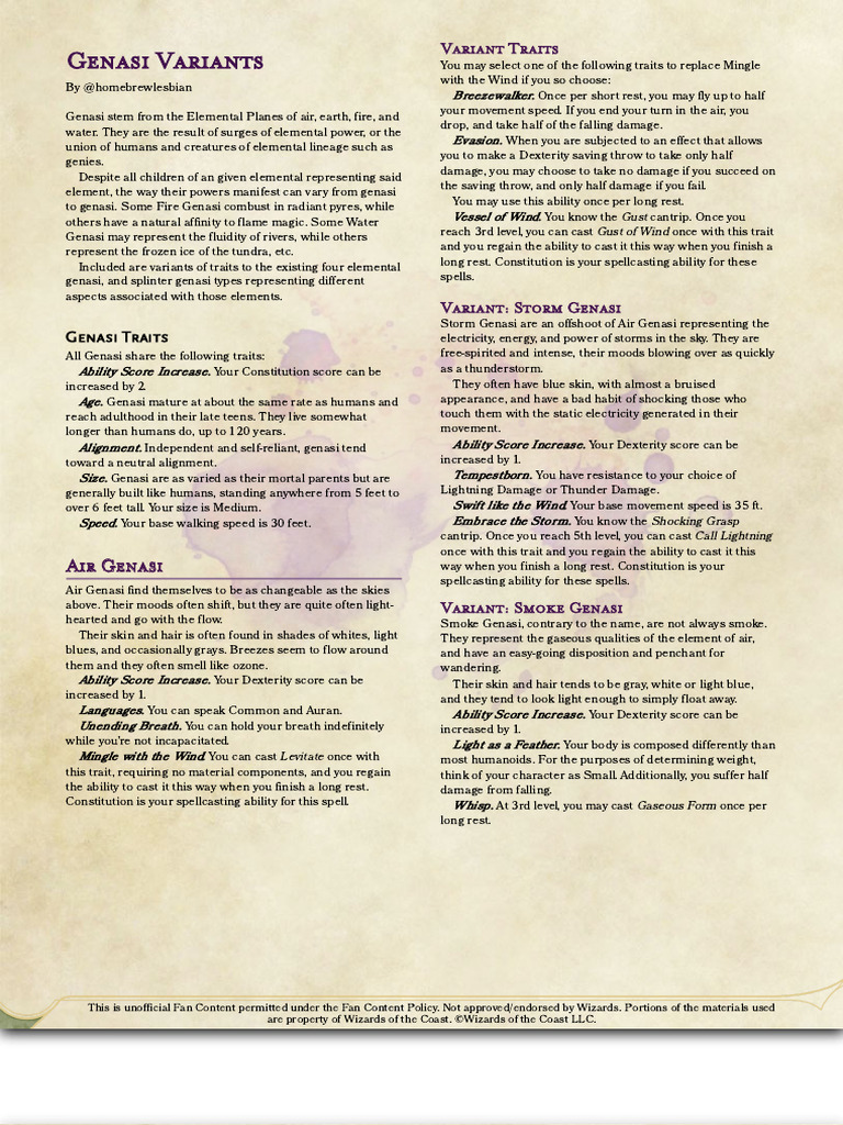 Genasi Variants - GM Binder | PDF | Fires | Lightning