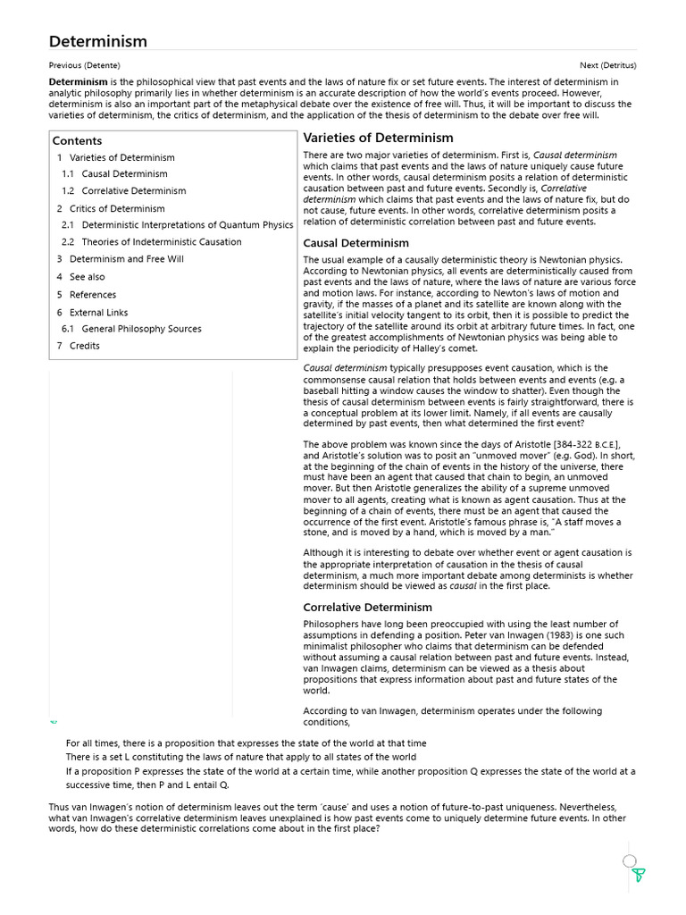 Determinism - New World Encyclopedia | PDF