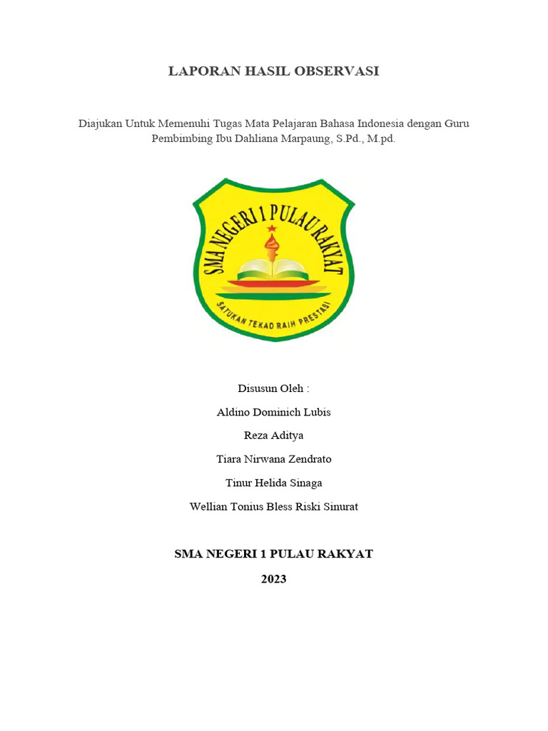 Laporan Hasil Observasi Cover | PDF