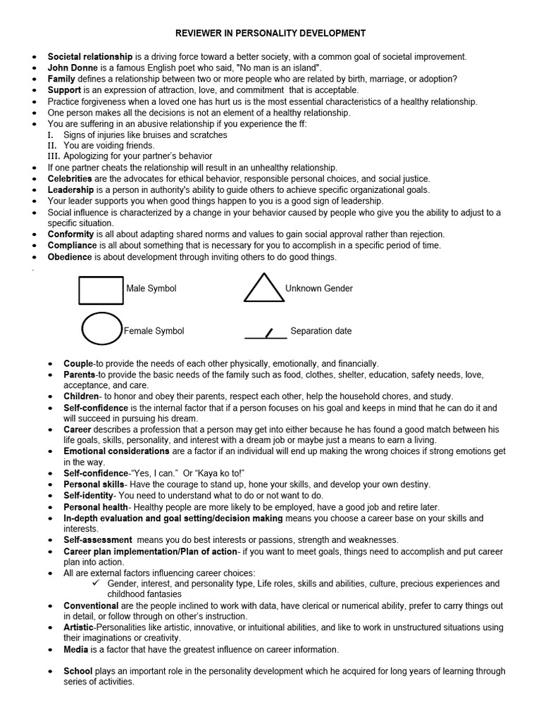 Personal Development Reviewer For PT | PDF | Leadership | Psychological ...